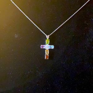 Jewelry | Multi Gem Cross Pendant With Silver Chain | Poshmark